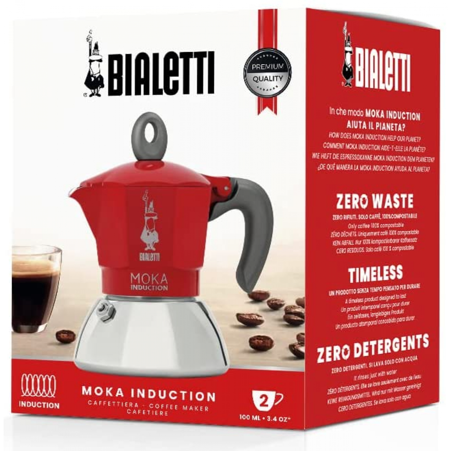 Bialetti New Moka Induction RED Espressokocher für 2 Tassen - Xenudo