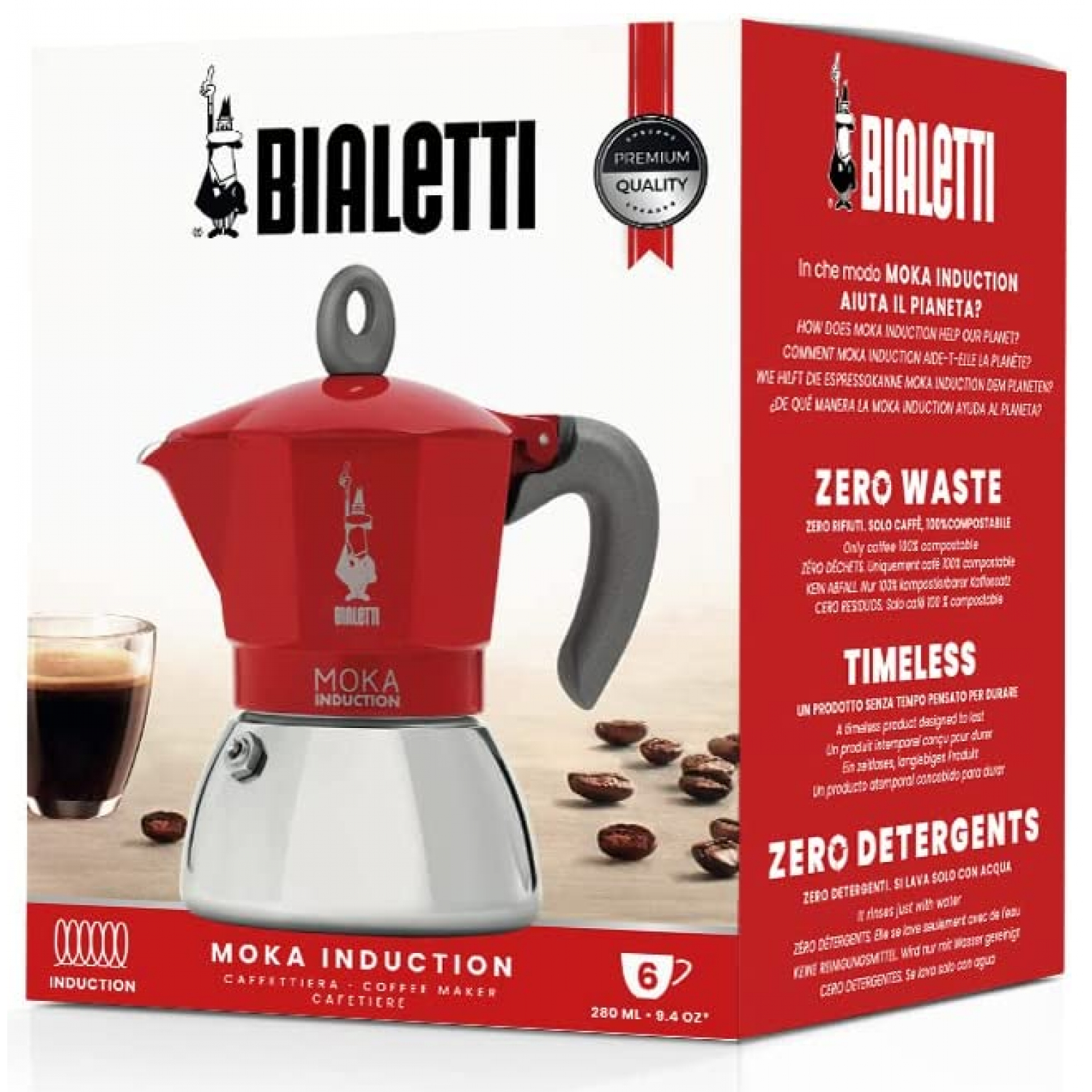Bialetti New Moka Induction RED Espressokocher für 6 Tassen - Xenudo