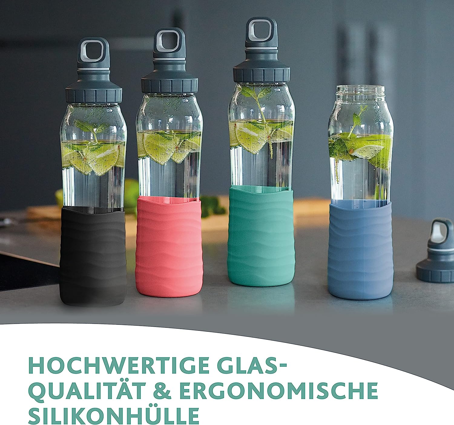 EMSA Drink2Go Trinkflasche aus Glas 0,7l Dunkelblau N3100600 - Xenudo